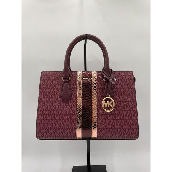Michael Kors | Bags | Michael Kors Sheila Medium Signature Logo And Metallic Satchel Burgundy ...